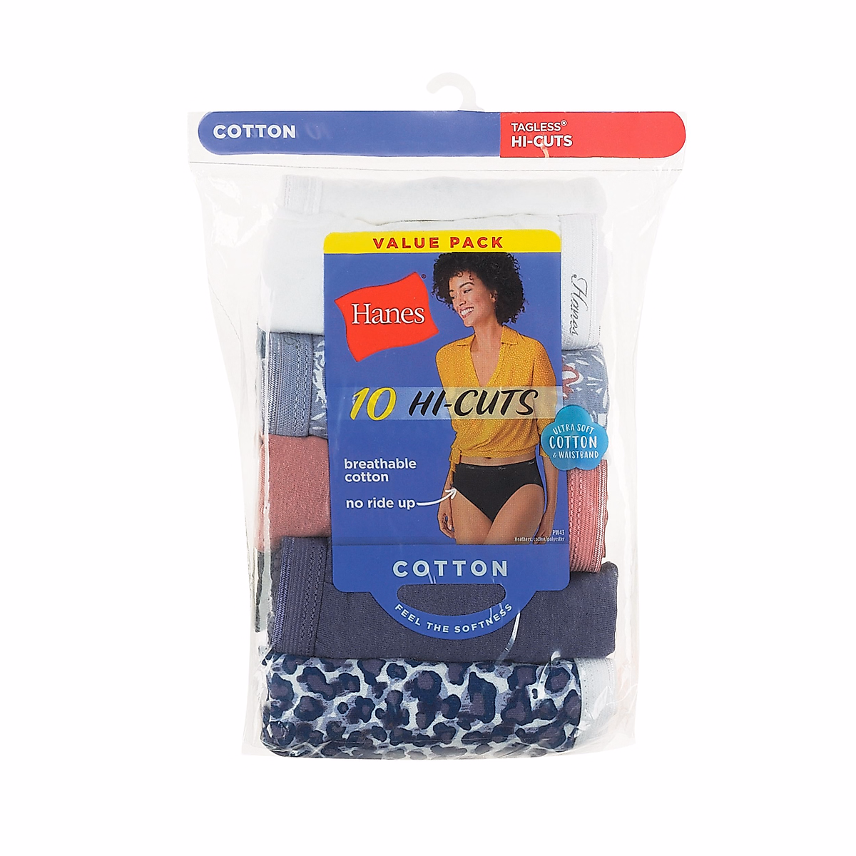 Hanes Womens Hi-cut Cotton Underwear, Value 10-pack, Assorted High-waisted Panties (Colors May Vary) Briefs-underwear, Solid/Print Mix, 10 US