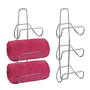 mDesign Metal Wall Mount 3 Level Bathroom Towel Rack Holder & Organizer - for Storage of Towels, Washcloths, Hand Towels, Robes - 2 Pack - Chrome