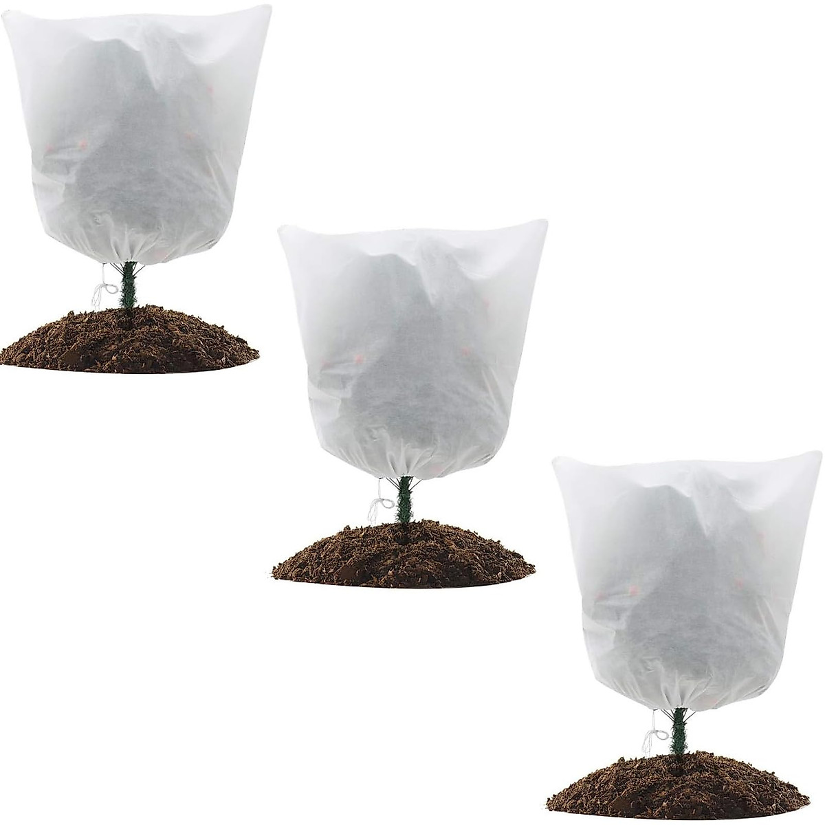 GROWNEER 3 Packs Plant Covers Freeze Protection 1.77 oz/yd², 39 x 39 Inches Frost Cloth with Drawstring, Shrub Jacket Winter Tree Cover for Cold Frost Freeze Bird Insect Prevention, White
