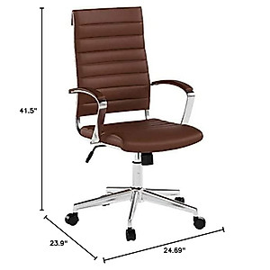 Amazon Basics High-Back Executive Swivel Office Desk Chair with Ribbed Puresoft Upholstery - Brick Red, Lumbar Support, Modern Style