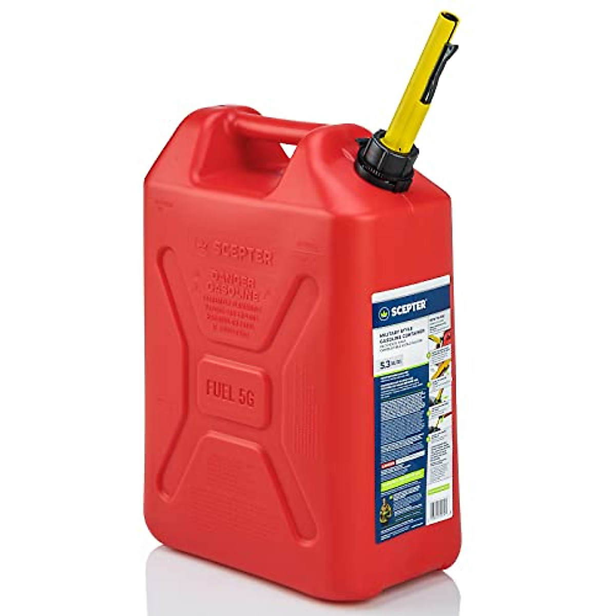 Scepter FG4RVG5 Military Style 5.3 Gallon Gas Can, Jerry Can Fuel Container with Self-Venting Spout, Red