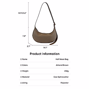 Amazing Song Hald Moon Crossbody Bag for Women, Designer Hobo Shoulder Handbag Togo Lether Adjustable Strap, Brown