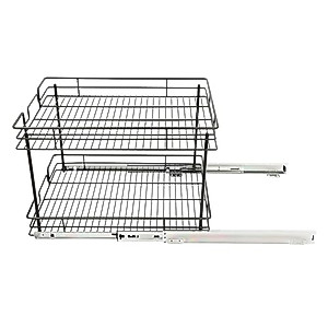YETINGSHOP Version Pull Out Cabinet Organizer for Base Cabinet, Kitchen Cabinet Organizer and Storage 2-Tier Cabinet Pull Out Shelves Under Cabinet Storage for Kitchen (Gray, 16.5" W X 21.5" D)