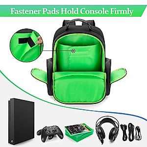 PGmoon Game Console Backpack Compatible with Xbox One/One S/ One X, Xbox Series S, Xbox 360/ 360 Slim, Travel Carrying Case Bag for 15.6’’ Laptop, Controllers, Cables (Patent Design)
