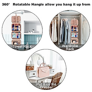 MATEIN Travel Toiletry Bag for Women, 9L Faux Leather Hanging Makeup Bag with Metal Snap Handle, Large Waterproof Cosmetic Storage Multiple Traveling Organizer for Toiletries Accessories, Pink