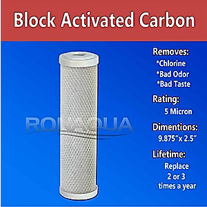 Block Activated Carbon Coconut Shell Water Filter Cartridge 5 Micron for RO & Standard 10” Housing WELL-MATCHED with WFPFC8002, WFPFC9001, WHCF-WHWC, WHEF-WHWC, FXWTC, SCWH-5 (6 Pack)