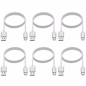 6-Pack 6ft White USB A to USB C Cables - Fast Charging Type C Charger Cord Bulk Set
