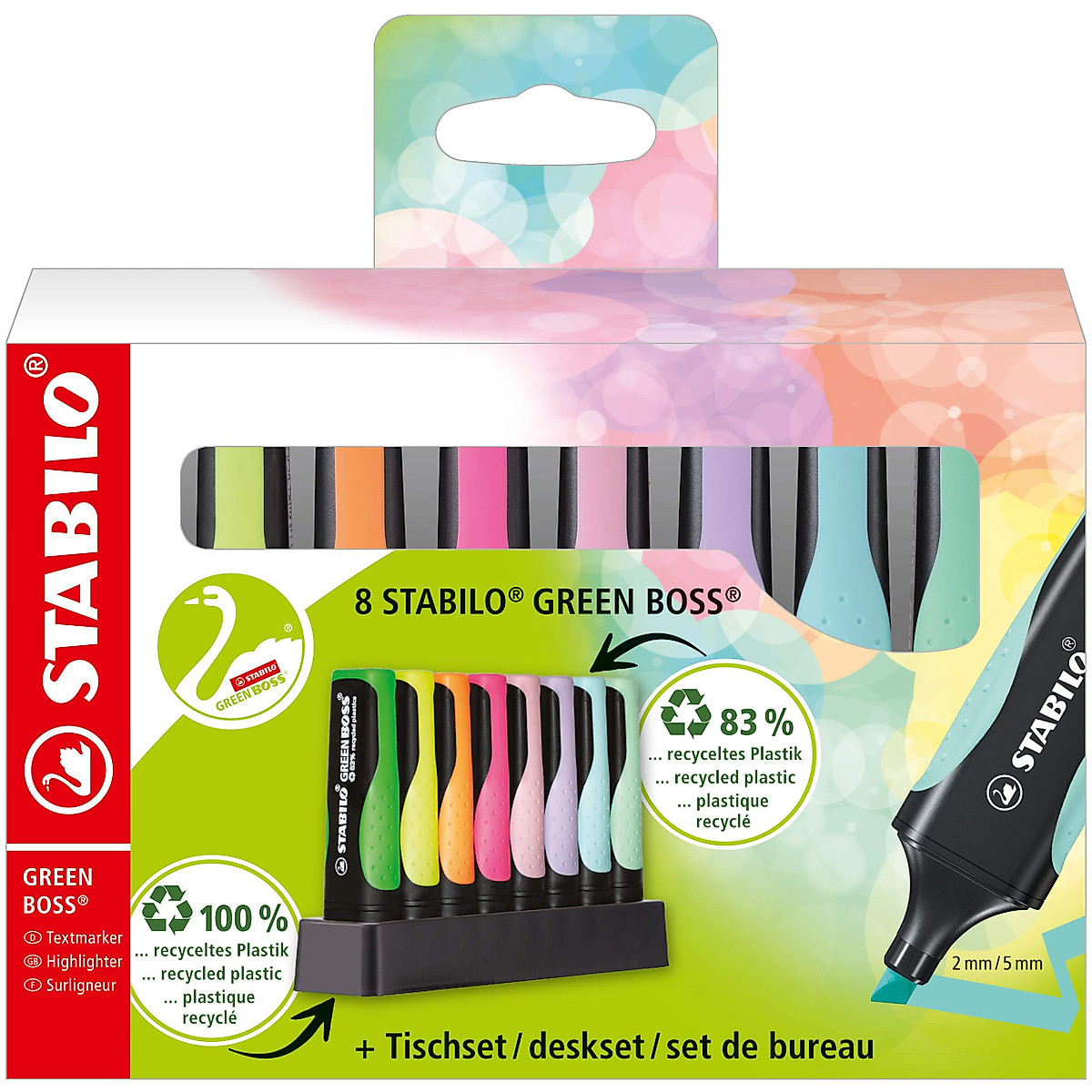 STABILO Eco-Friendly Highlighter GREEN BOSS Pastel - Deskset of 8 - Assorted Colours