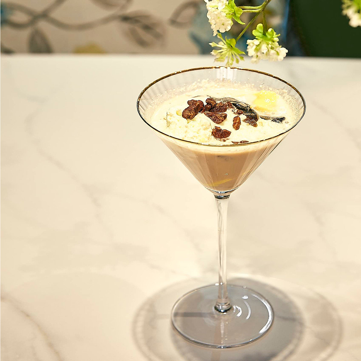 Hand Blown Gold Rim Martini Glasses - Set of 4-10 oz, 24K Gilded Classic Vintage Glasses For Martinis, Cocktails, Champagne, Water & Wine - Classic Coupes Gilded Rimed, Crystal Coupe with Stems