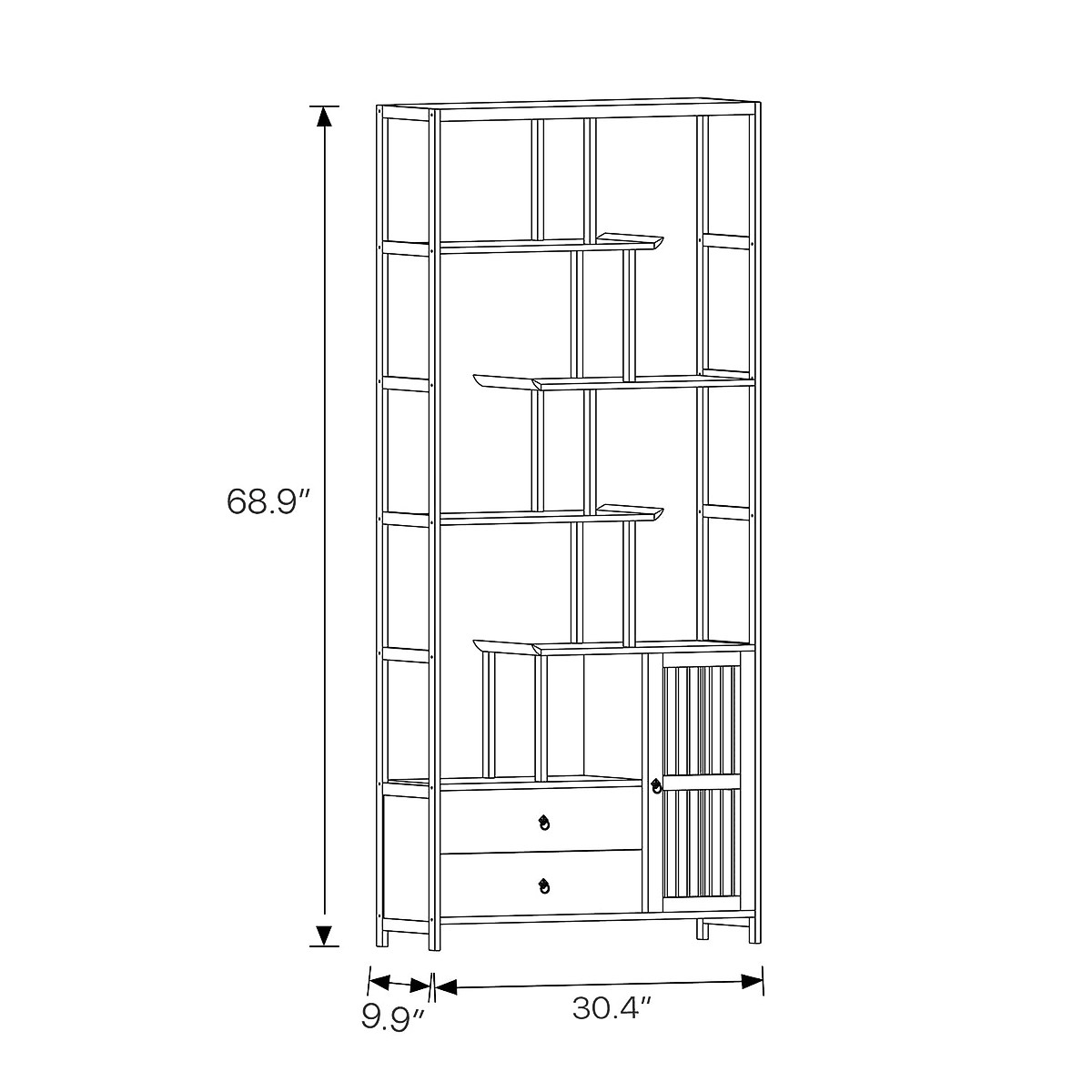 MoNiBloom Bamboo 7 Tier Staggered Bookshelf Etagere Vintage Bookcase Display Open Shelf for Home Living Room Office Bedroom, Brown