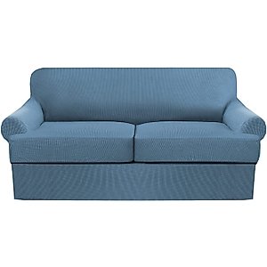 2 Piece/3 Piece/4 Piece Sofa Cover Stretch Couch Cover with 1/2/3 Individual T Cushion Seat Covers Protector Sofa Slipcovers Jacquard Knitted Furniture Cover 1/2/3 Seater ( Color : Blue , Size : 2 Sea