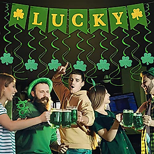 31 Pieces St. Patrick's Day Hanging Swirls Decorations - Green Lucky Banners Garland Hanging Clover Shamrock Swirls Irish Decor for Home Saint Patrick Party Supplies