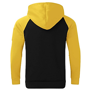 Muscularfit recent orders Mens Big and Tall Hoodies Pullover Color Block Long Sleeve Gym Workout Hoodies Casual Lightweight Sweatshirt 2023 mens sweatshirts hoodies zip up front Yellow 3X