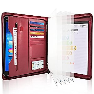 Linaxbong Padfolio Portfolio Business Binders—3 Ring Binders，Secure Zippered Closure，Resume padfolio Business Organizer—Pu Leather Padfolio Portfolio Binders for Men & Women(WR)