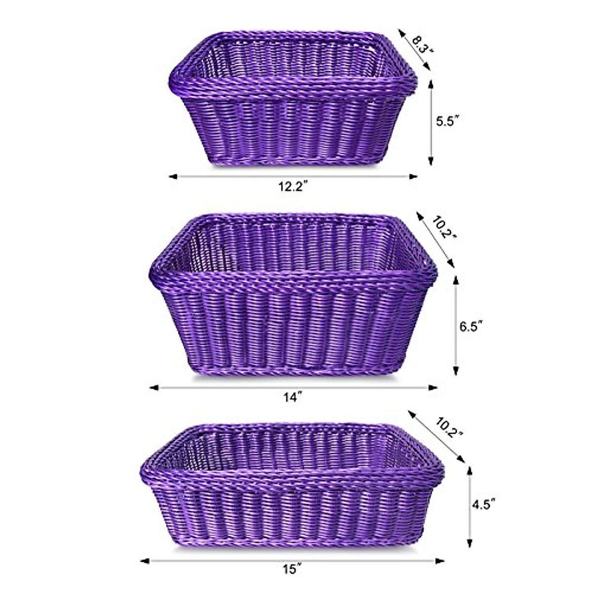 Colorbasket Rectangular Utility Basket, Hand Woven Poly Cord, Purple, Set of 3