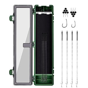 Luroad Stiff Hair Rig Tackle Box, Carp Fishing Storage Box Rig Board with 4pcs Hair Rigs, 12pcs Pins and 10pcs Barbed Fishing Hook in Rig Storage Box