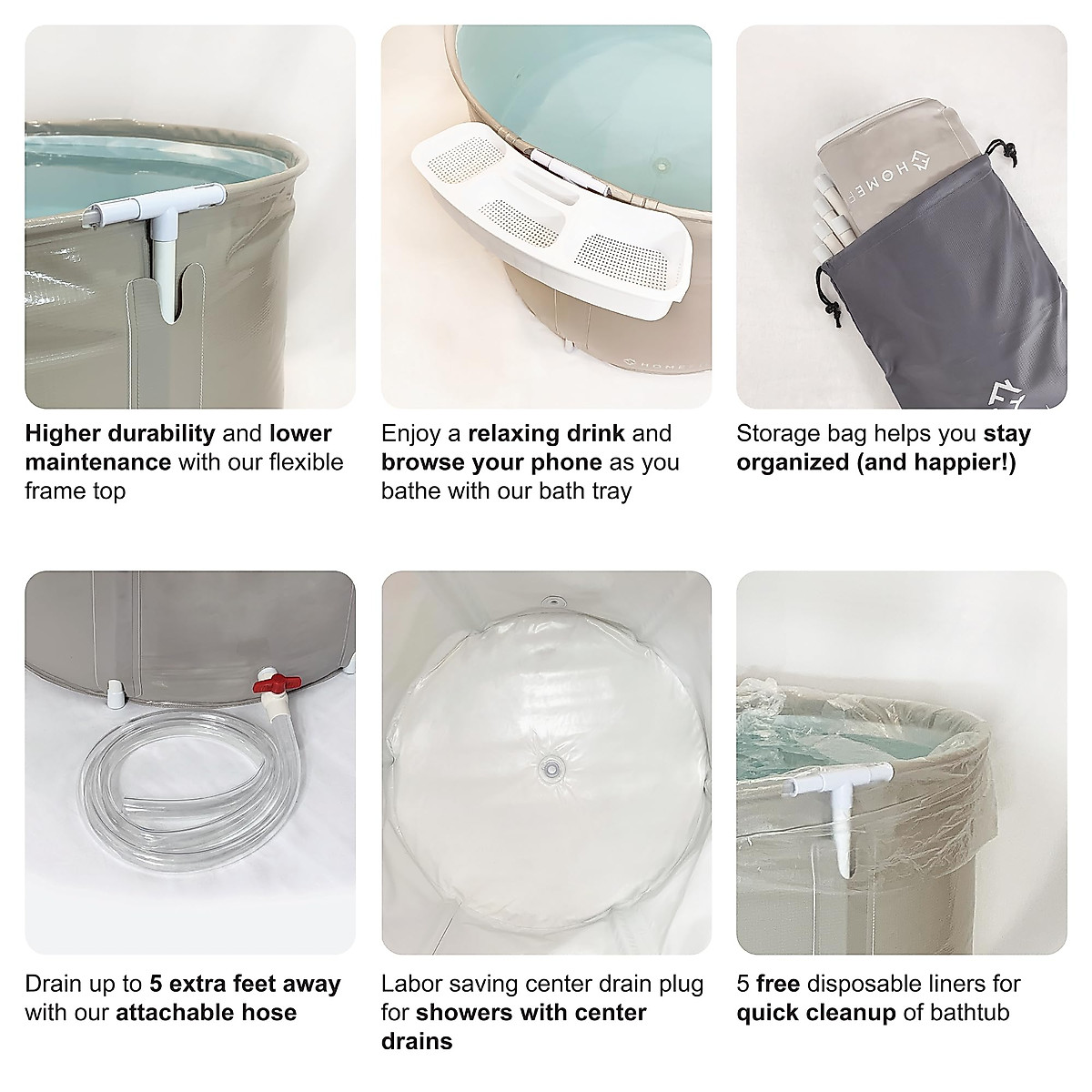 Portable Bathtub with Tray (Small) by HOMEFILOS, Ice Bath and Cold Plunge for Athletes, Japanese Soaking Hot Tub (Non Inflatable, Adult Size) for Shower Stall
