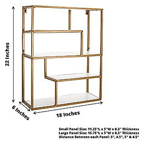 WHITE GOLD 22" Rectangular 4 Tier Metal Wood Geometric HANGING SHELF Party Home CNFVR123