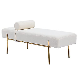Guyou 55" White End of Bed Bench, Modern Faux Fur Upholstered Ottoman Bench Seat with Gold Legs, Fuzzy Long Bench for Bedroom Living Room Foyer Indoor Entryway (White)