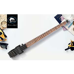 Batking Travel Bass Guitar, Headless Electric Bass 4 Strings in Black Color with Gigbag