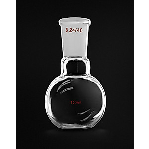 QWORK Glass 100ml Single Neck Flat Bottom Boiling Flask, with 24/40 Standard Joint, 2 Pack Heavy Wall Distillation Receiving Apparatus, Taper Outer Joint Lab Glassware, 100mL