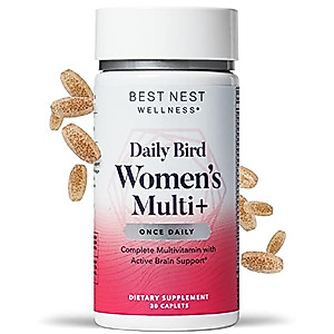 Best Nest Wellness Daily Bird Women's Multivitamin for Women with Probiotics, Methylfolate, Natural Whole Food Organic Blend, Once Daily Vitamins, Gluten Free, Includes Bonus Smart Brain Guide, 30 Ct