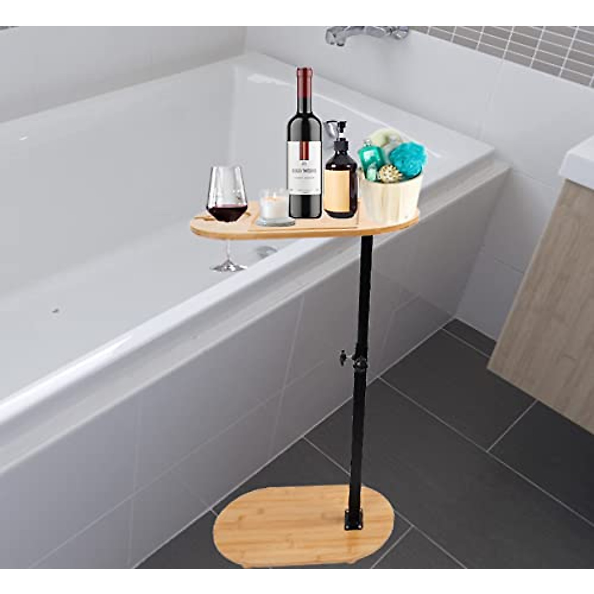 Bamboo Bath Table Tray Table with Adjustable Height,FreestandinBath Caddy Tray for Tub Against Wall,Bathtub Side Table Tub Shelf for Luxury Bath Home Spa Bathtub Accessories and Gift Choice.