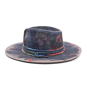 Vintage Wide Brim Distressed Beach Hat Fedoras Hat Classic Rancher for Men Women Wide Brim Roll with Lightning Logo