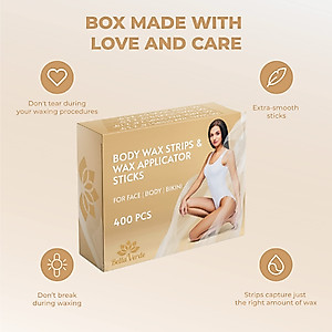 Bella Verde Wooden Wax Applicator Sticks and Non-Woven White Wax Strips - Wooden Waxing Spatulas - Large - 400 count - Hair removal - For Men - Women - Brazilian Eyebrow Home Body Waxing - Prime