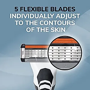 BIC Hybrid Flex 5 Titanium 5 Blade Disposable Razors for Men, For a Smooth and Comfortable Shave, 1 Handle and 7 Cartridges, 8 Piece Razor Set