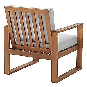 Weston Eucalyptus Wood Outdoor Chair with Gray Removable Cushions Weather-Resistant Deck Chair, Patio Furniture All-Weather, Backyard, Patio