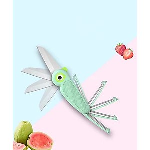 VSL VANSLENSON 2 in 1 Small Folding Knife Super Cute Bird Knife with Peeler 2.5” Blade Mini Pocket Size EDC Knife Green Pink (One Set)