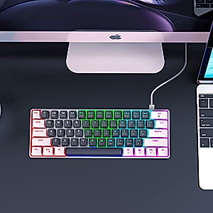 RAZEAK Portable 60 Percent Keyboard, Compact 61 Keys Mini Mechanical Keyboard for PC/Mac Gamer Switchable Colorful Backlit - Blue Switch - White+Black