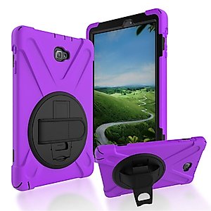 JZ 360 Degrees Kickstand Case Compatible with Samsung Galaxy Tab A 10.1 2016 with S Pen SM-P580 Stand Case Cover with Wrist Strap and Shoulder Strap - Purple