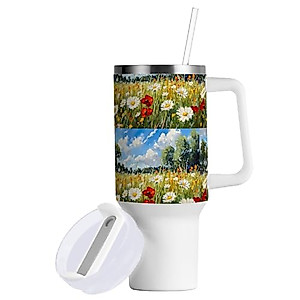 Bokkoy An Oil Painting Of Wildflowers 40oz Tumbler with Handle and Straw Stainless Steel Tumbler with Lid Reusable Vacuum Insulated Cup