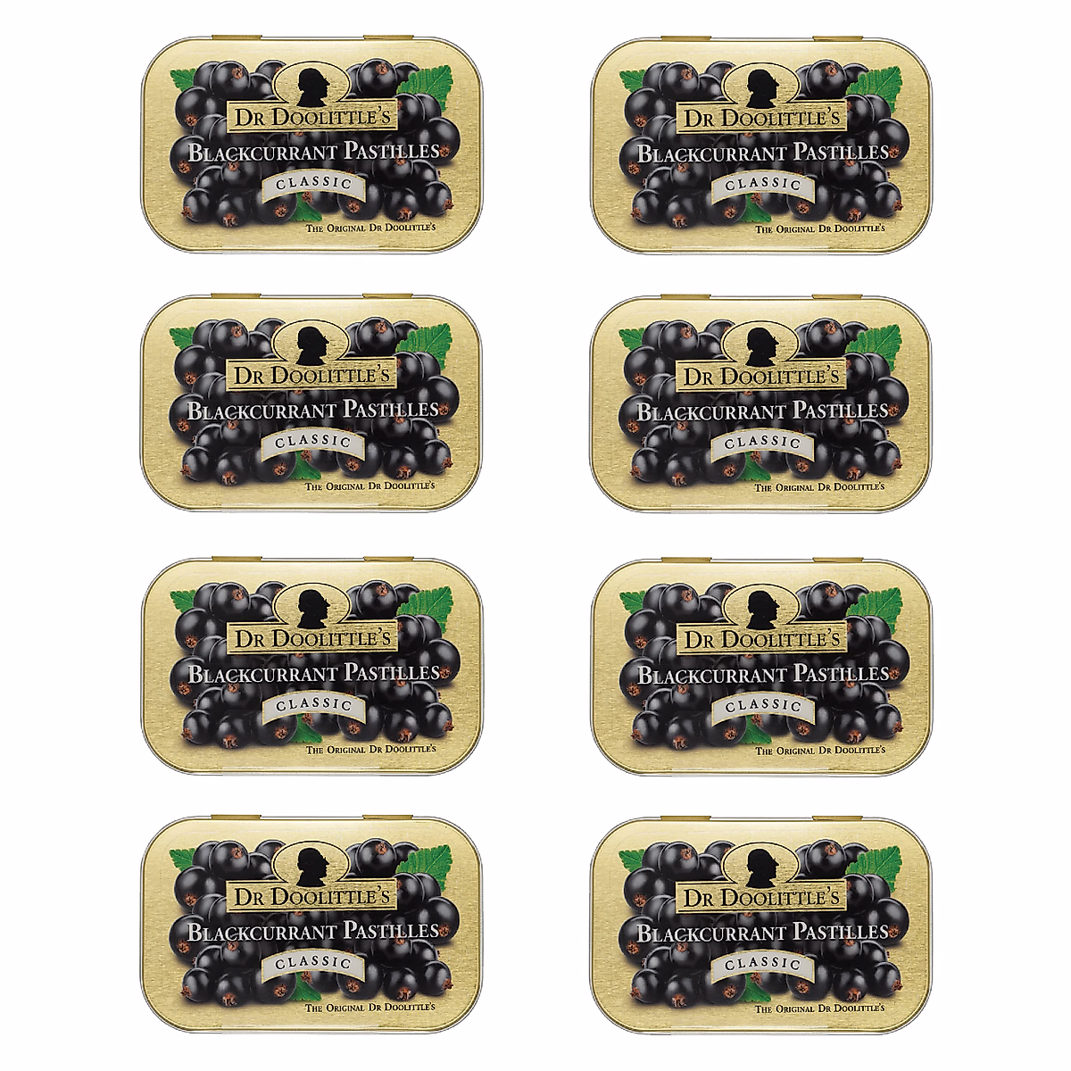 Dr. Doolittle’s Classic Soft Fruit Pastilles for Voice and Throat, Blackcurrant Flavor, 2.12 Ounce Tin, Approximately 25 Count Package, 8 Pack