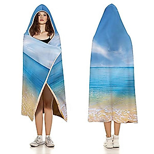 Blanket Hoodie, Tropical Women Men Hooded Blanket, Beach Summer Holiday Theme, Soft Warm Cozy, 50 x 60inches, Studying Reading Snuggling Napping Office, Multicolor