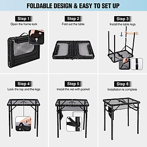 RedSwing Folding Grill Table, Lightweight Height Adjustable Aluminum Table with Mesh Desktop and Mesh Bag for Outdoor Camping Picnic BBQ, Small 2 Feet, Black