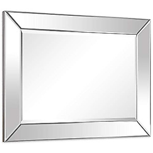 Empire Art Direct Solid Wood Frame Wall Mirror Covered with Beveled Mirror Panels, 1"-beveled Center Mirror, Vanity, Bathroom, Living Room ＆ Bedroom, 40" x 30", Ready to Hang