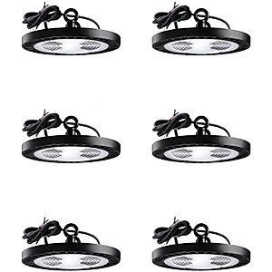 LEONLITE UFO LED High Bay Light 150W 21,700LM 5000K Daylight, 0-10V Dimmable, UL Listed, 120-277V Commercial Barn Lights for Warehouse Gym Factory Workshop, Pack of 6