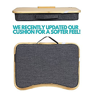 Hultzzzy Bamboo Lap Desk Tray Table for 17" Laptops for Adults with Ipad and Tablet Stand and Foam Pillow for Bed, Couch, and Recliner