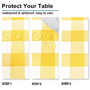 Hiasan 60 x 120 Inch Checkered Tablecloth Rectangle - Waterproof & Wrinkle Resistant Gingham Spring Table Cloth for Outdoor Picnic, Kitchen and Holiday Dinner, Yellow and White