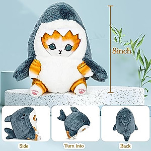 Voiulp 8'' Cute Shark Cat Plush Toy, Soft Shark Cat Stuffed Animal Plushies Doll Pillow Birthday for Kids Boys Girls Home Sofa Decor