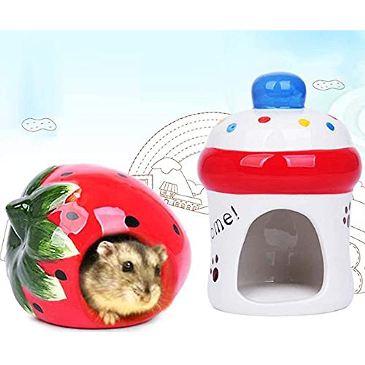Cool Hamster House Hideout Ceramics Strawberry Shape Bed Cute Small Animal Pet Squirrel Hedgehog Chinchilla Nest Hamster Cage Accessories