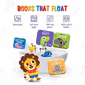 merka Baby Bathtub Bath Toys for Toddler Baby Bath Toys Baby Books 4 Plastic Book Take Turns Clean Up Listen Be Quiet Perfect Baby Gifts for Sharing and Learning