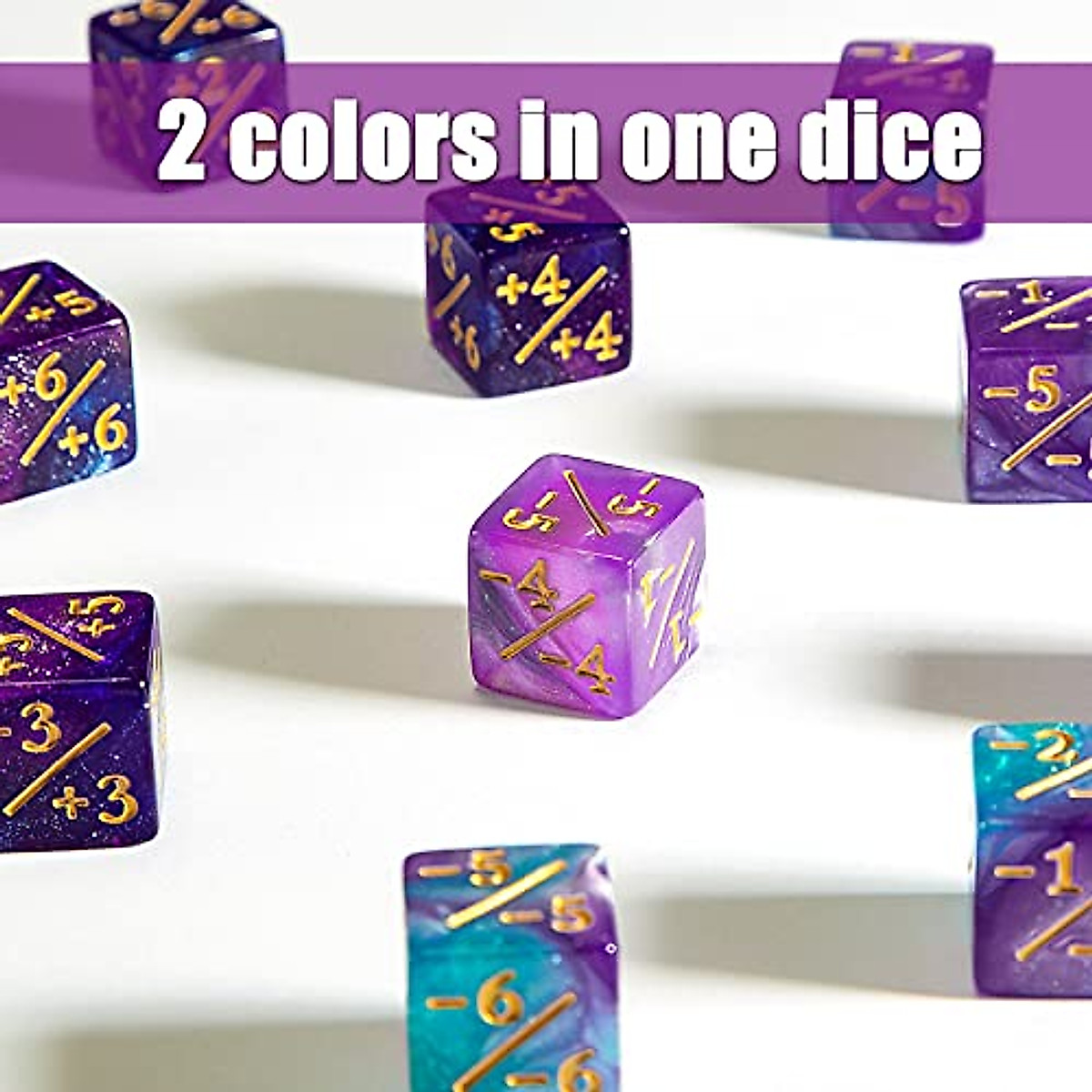 Sumind 48 Pieces MTG Dice Counters Token Dice Compatible with Magic The Gathering Dice Glitter D6 Dice Cube Loyalty Counter Dice Compatible with MTG, CCG, Card Gaming Accessory (Delicate Style)