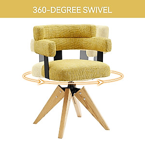 Art Leon Mid Century Modern Chair - Home Office Desk Chair No Wheels, Swivel Accent Chair with Oak Wood Legs, OTE Fabric Upholstered Side Arm Chair for Living Room Bedroom, Yellow