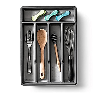 BINO | 5-Slot Silverware Organizer | Small - Grey Cutlery Tray Organizer | Silverware Storage for Drawer | BPA-Free Plastic Organizers with Soft-Grip Lining and Rounded Corners | Utensil Organizer
