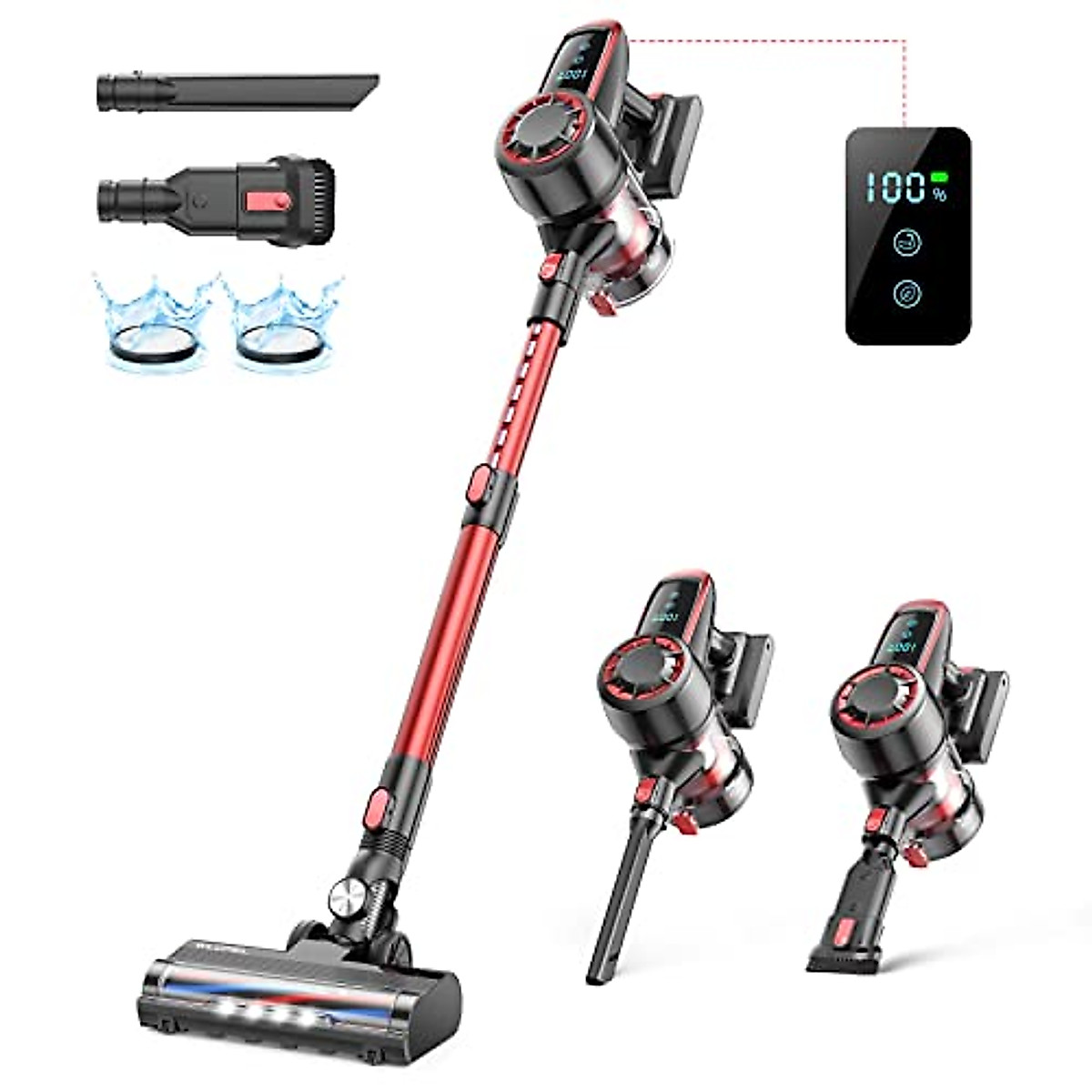 Cordless Vacuum Cleaner, WLUPLE Stick Vacuum Cleaner with 30KPA Powerful Suction, 400W Lightweight Handheld Vacuum with LED Display for Hardwood Floor Carpet Pet Car Cleaning (Hero 8)