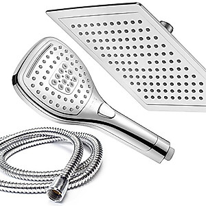 Dream Spa Ultra-Luxury 9" Rainfall Shower Head/Handheld Combo. Convenient Push-Button Flow Control Button for easy one-handed operation. Switch flow settings with the same hand! Premium Chrome
